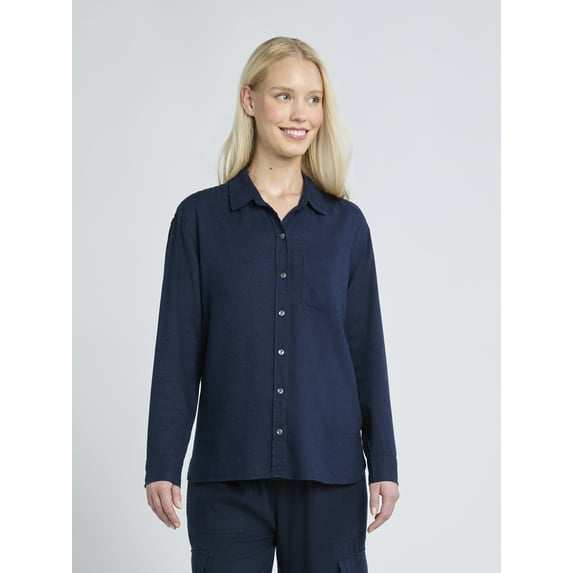Time and Tru Women's and Women's Plus Linen Blend Oversized Shirt ...