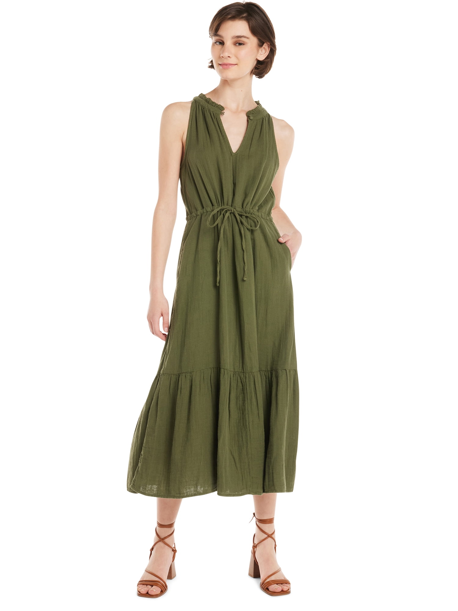 Time and Tru Women's and Women's Plus Midi Double Cloth Dress XS-4X ...