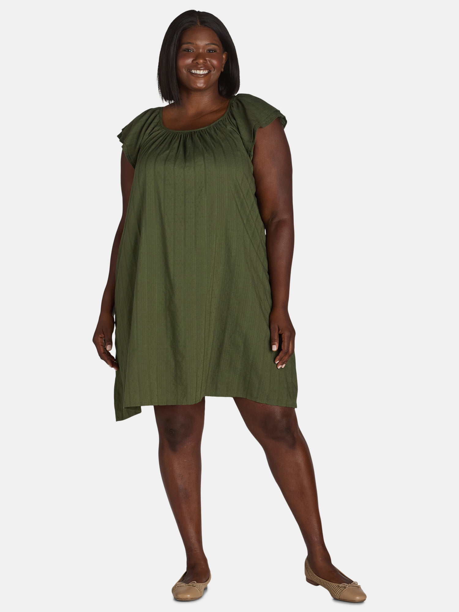 Time and Tru Women's and Women's Plus Mini Dress with Flutter Sleeves ...