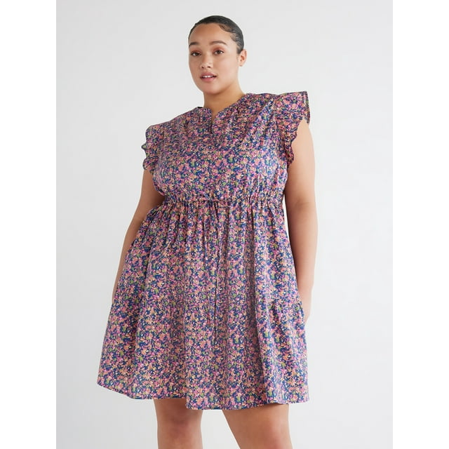 Time and Tru Women's and Women's Plus Mini Dress with Flutter Sleeves ...
