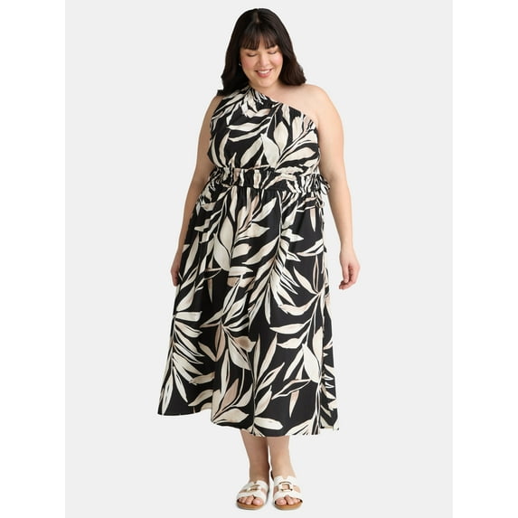 Time and Tru Women's and Women's Plus One Shoulder Dress, Sizes XS-4X ...