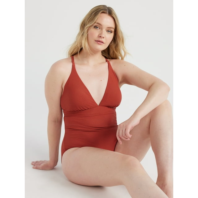 Time And Tru Womens And Womens Plus Plunge Tie Back One Piece