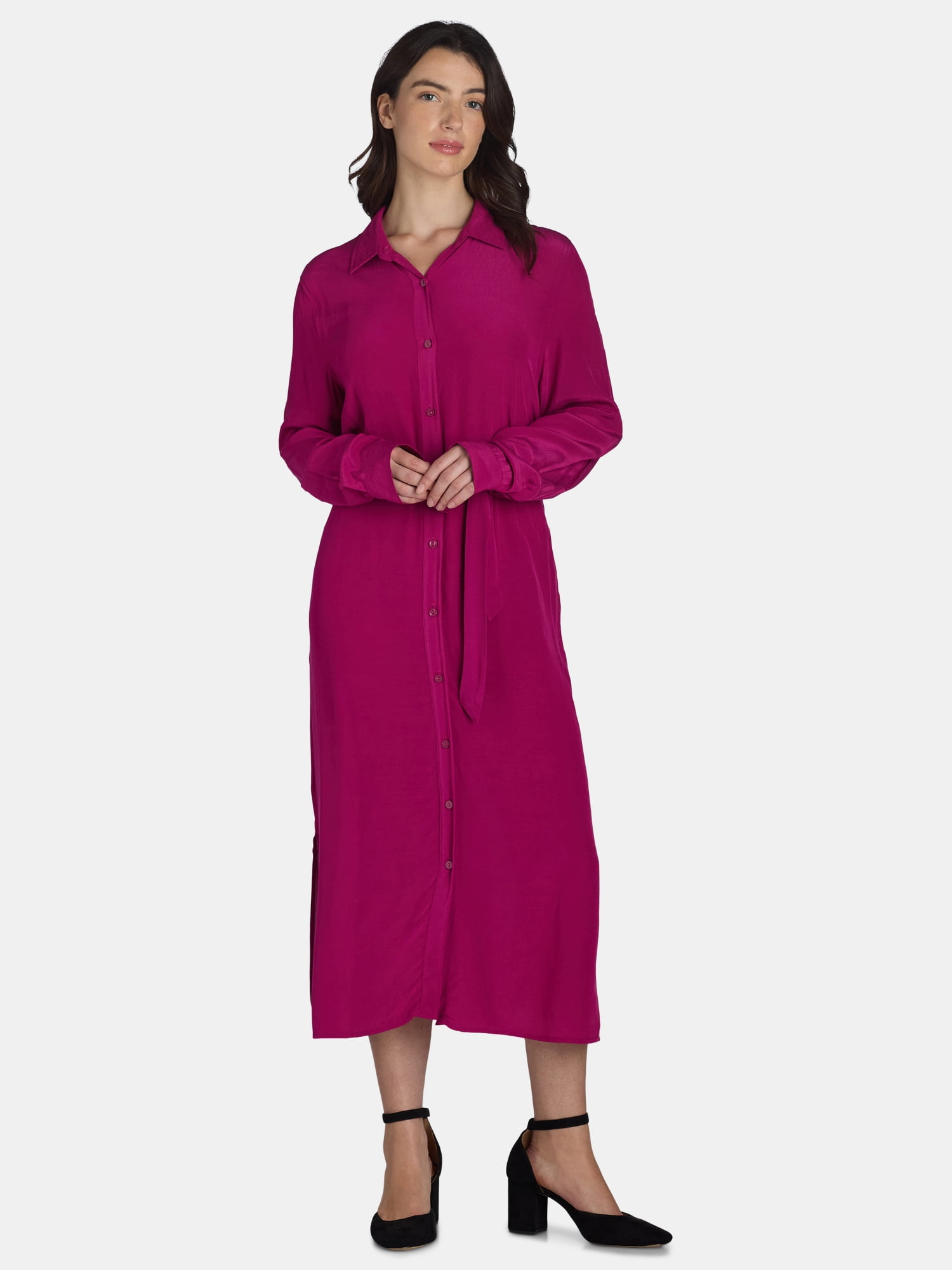 Time and Tru Women’s and Women's Plus Shirt Dress with Long Sleeves ...