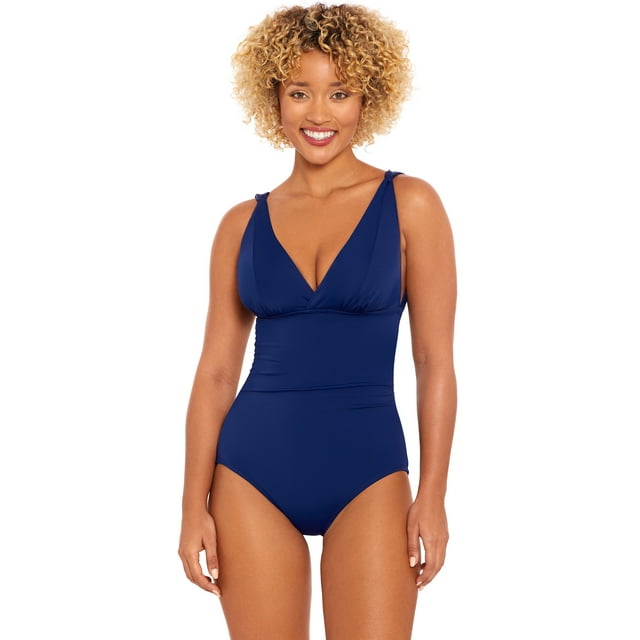 Time And Tru Womens And Womens Plus Size Solid Black Plunge V Neck