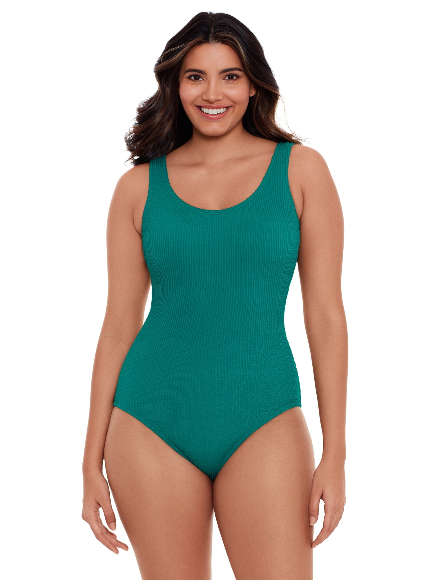 Time And Tru Womens And Womens Plus Size Solid Crinkle One Piece Swimsuit