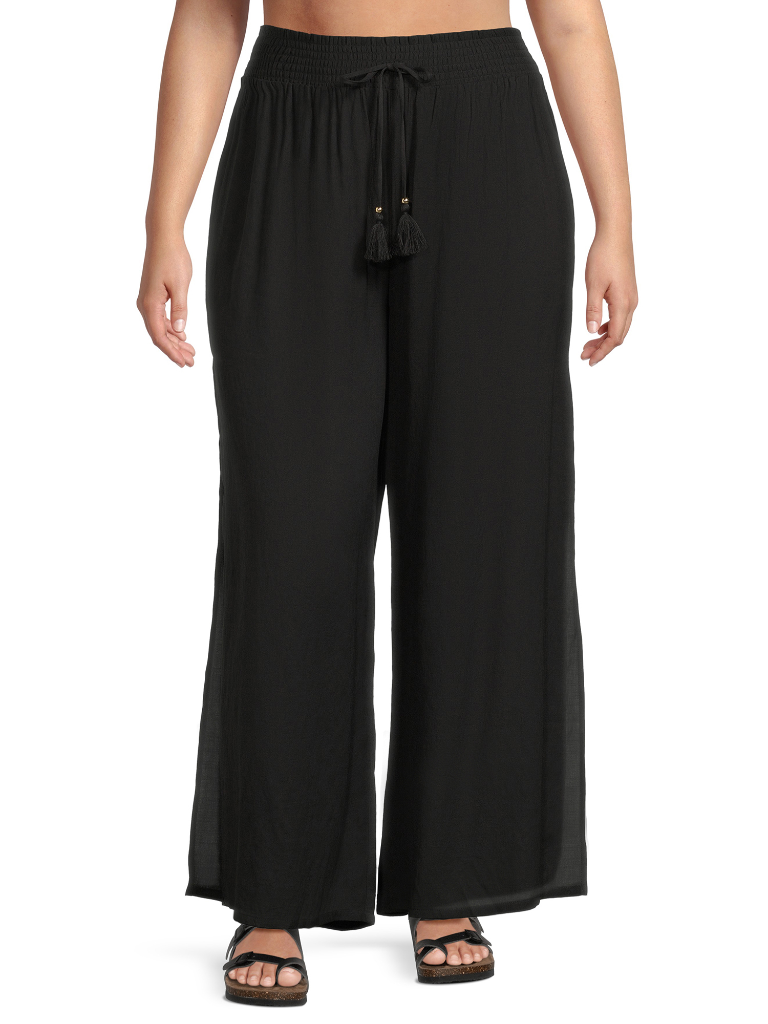 Time and Tru Women's and Women's Plus Smocked Coverup Pants, Sizes S-3X ...