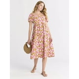 Time and Tru Women's Square Neck Midi Dress Sizes XS to 4X with Pockets ...