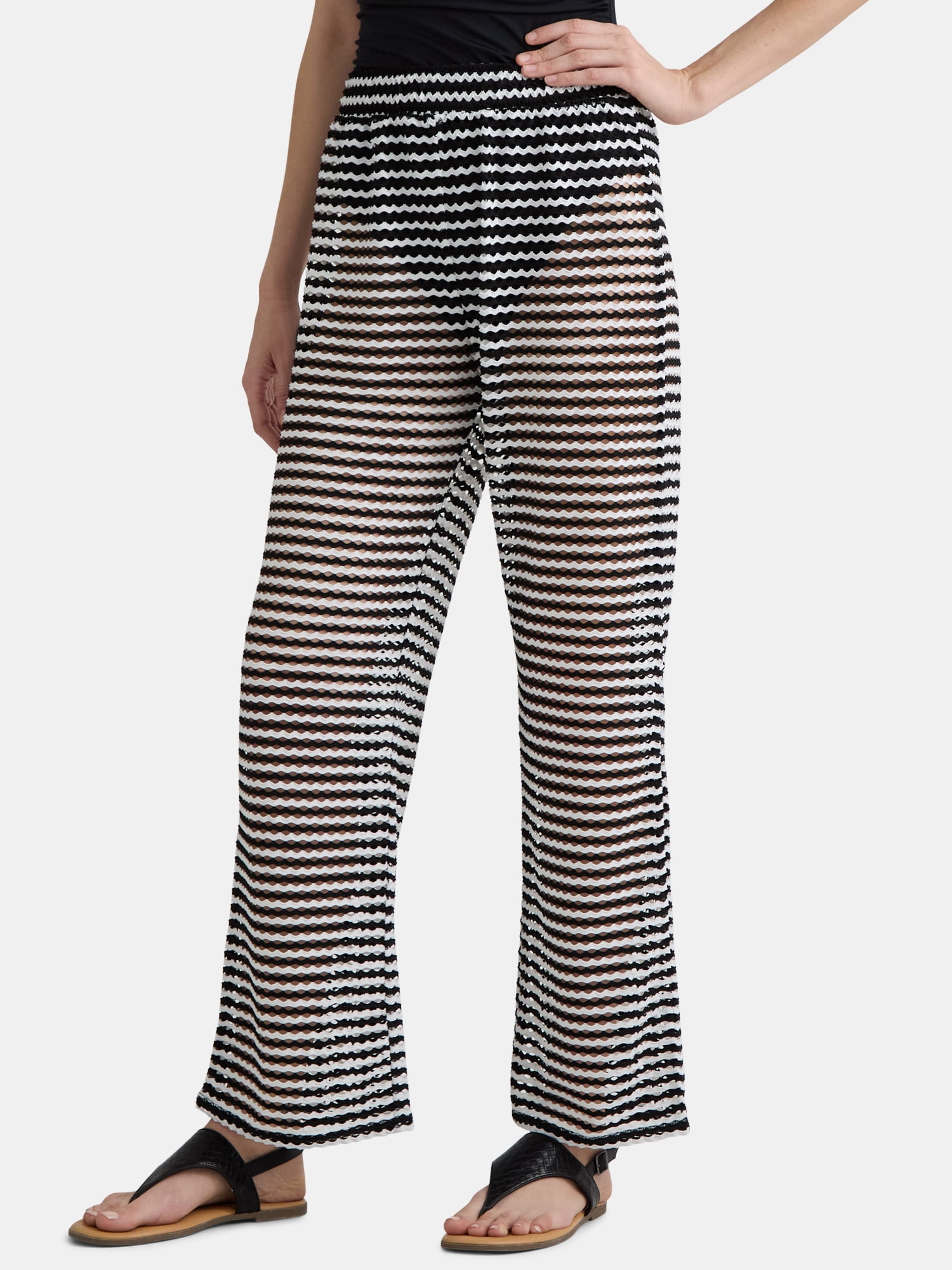 Time and Tru Women's Stripe Mesh Coverup Pants XS-3X Comfortable Wide ...