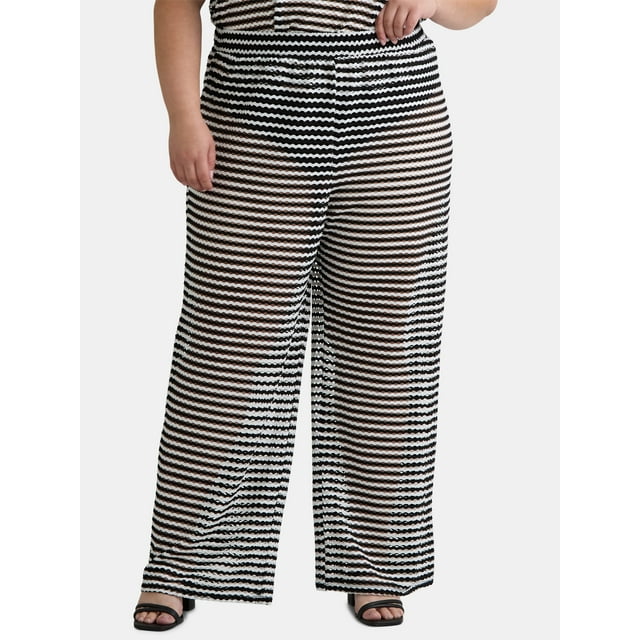 Time and Tru Women’s and Women’s Plus Stripe Mesh Coverup Pants, Sizes ...