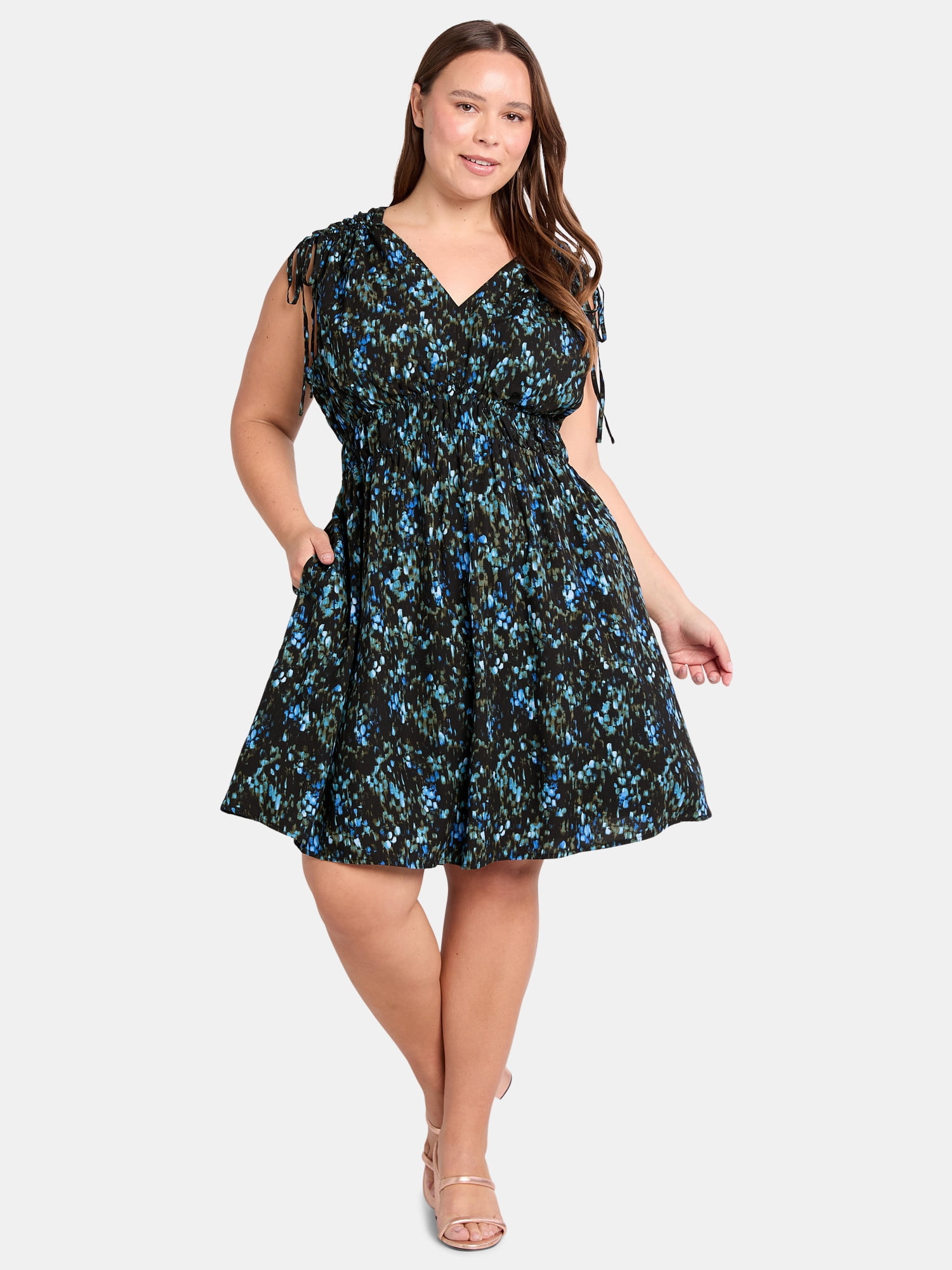Time and Tru Women's and Women's Plus Tie Back Mini Dress, Sizes XS- 4X ...