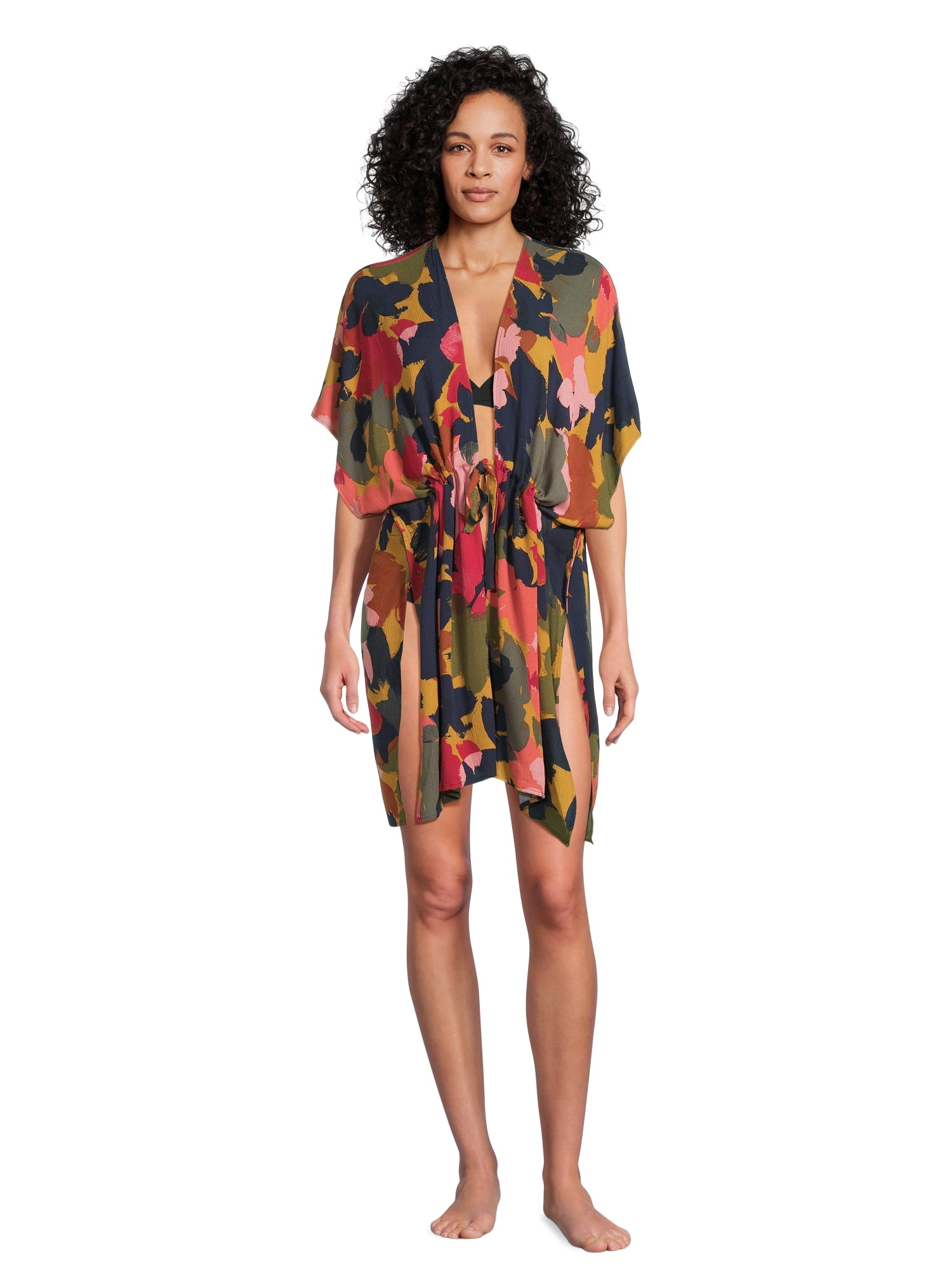 Time and Tru Women's and Women’s Plus Tie-Front Duster, Sizes, Black ...