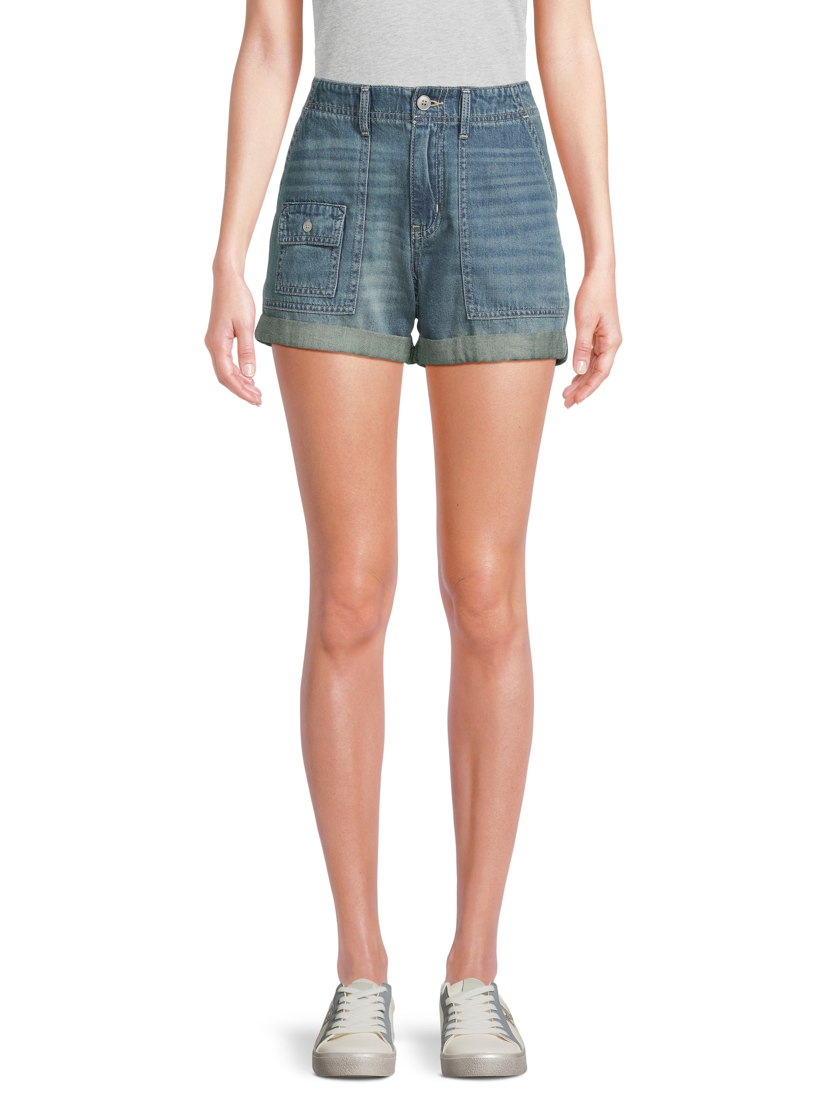Time and Tru Women's and Women's Plus Utility Cuff Shorts, 4" Inseam ...
