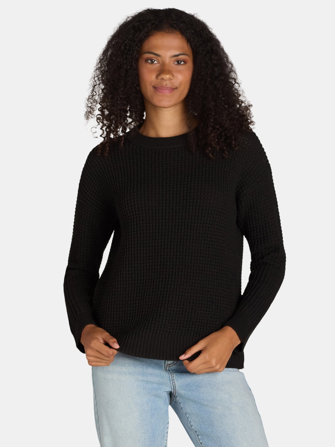 Time & Tru Women's Waffle Stitch Sweater, Long Sleeves, Midweight, XS ...