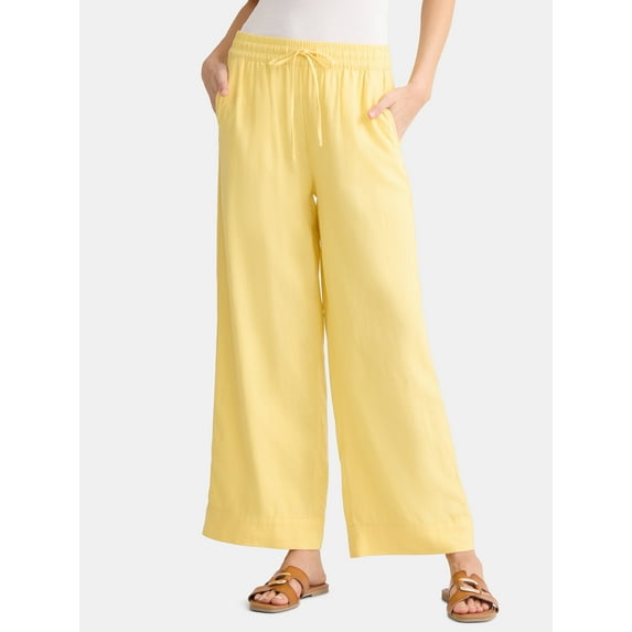 Time and Tru Women's and Women's Plus Wide Leg Linen Blend Pants, 29 ...