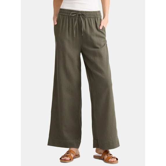 Time and Tru Women's and Women's Plus Wide Leg Linen Blend Pants, 29 ...