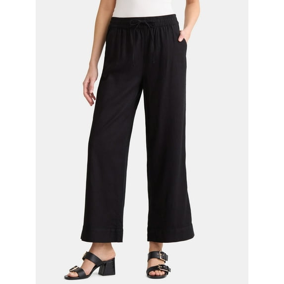 Time and Tru Women's and Women's Plus Wide Leg Linen Blend Pants, 29 ...
