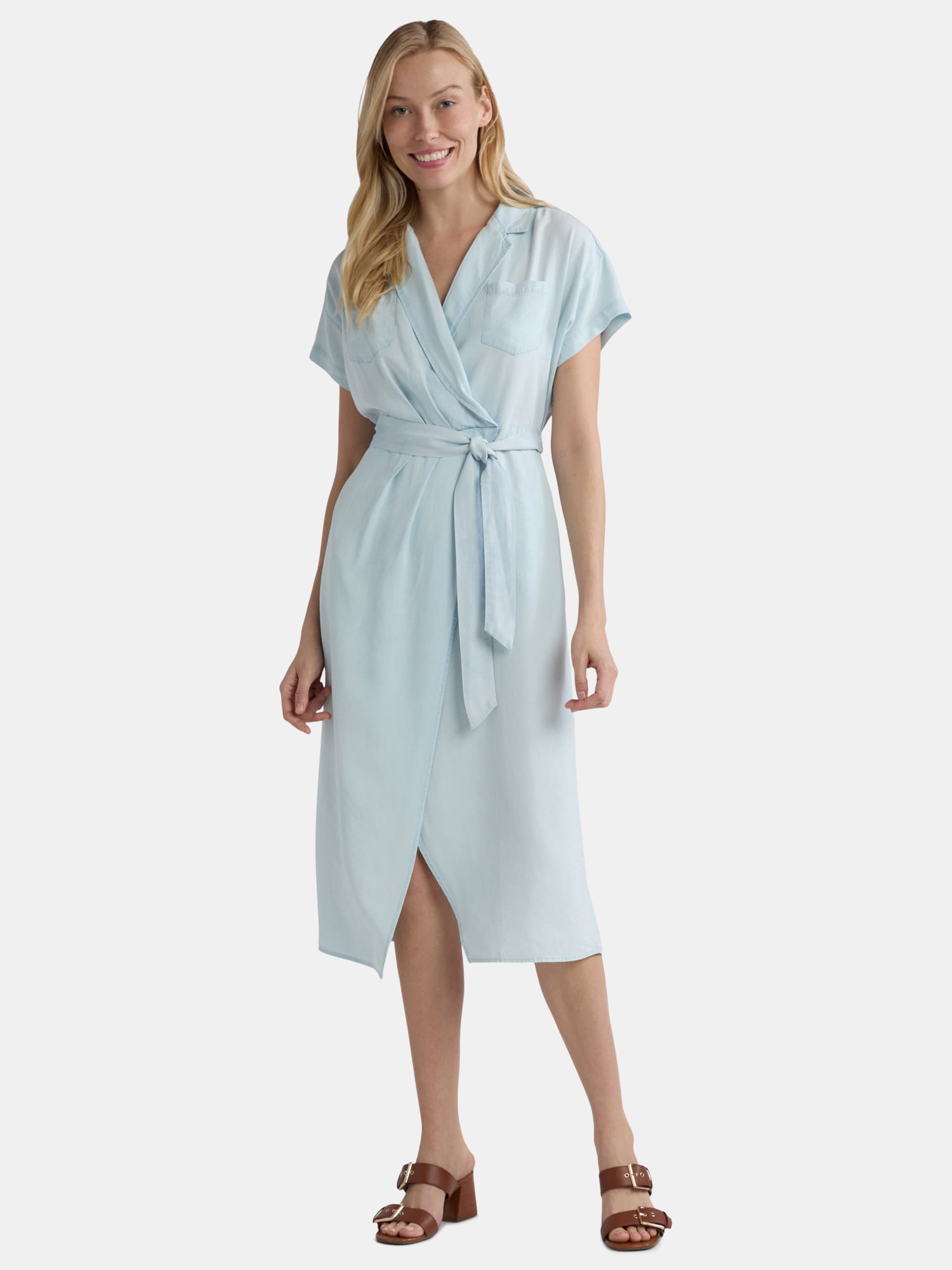 Time and Tru Women's and Women's Plus Wrap Shirt Dress, Sizes XS-4X ...