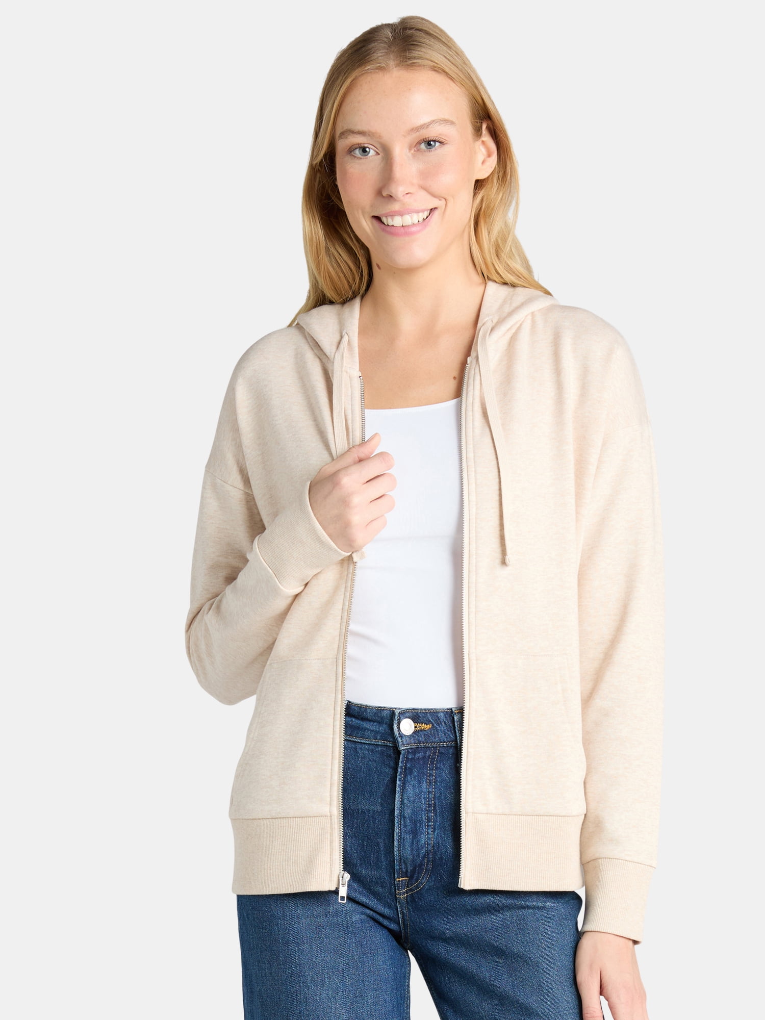 Time and Tru Women's and Women's Plus Zip Up Fleece Jacket with Hood ...