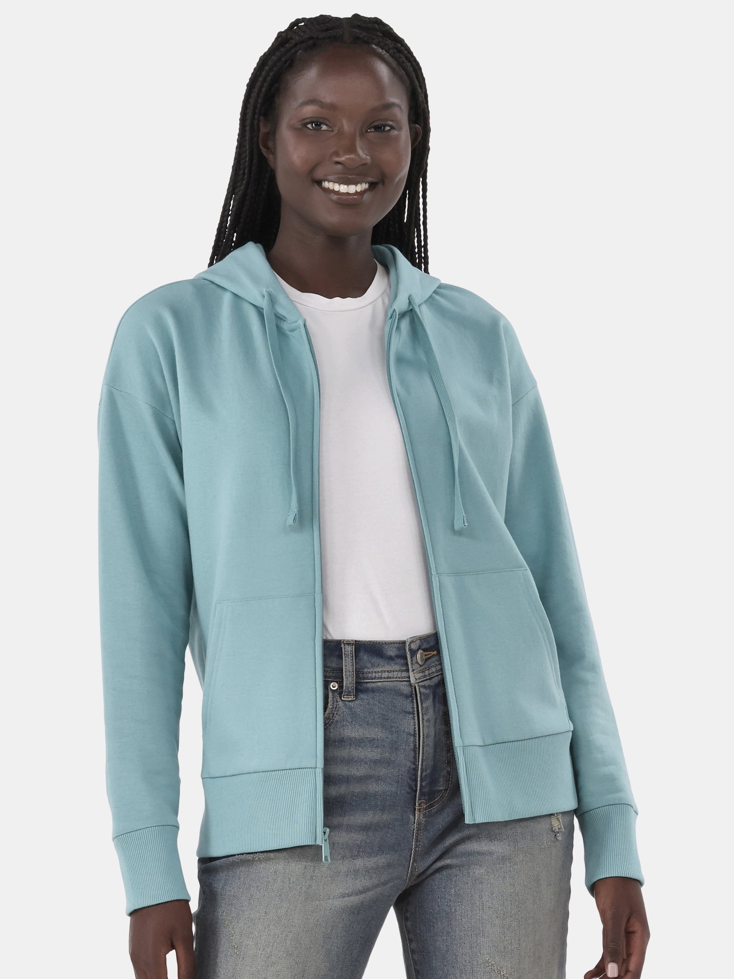 Time and Tru Women's and Women's Plus Zip Up Fleece Jacket with Hood ...