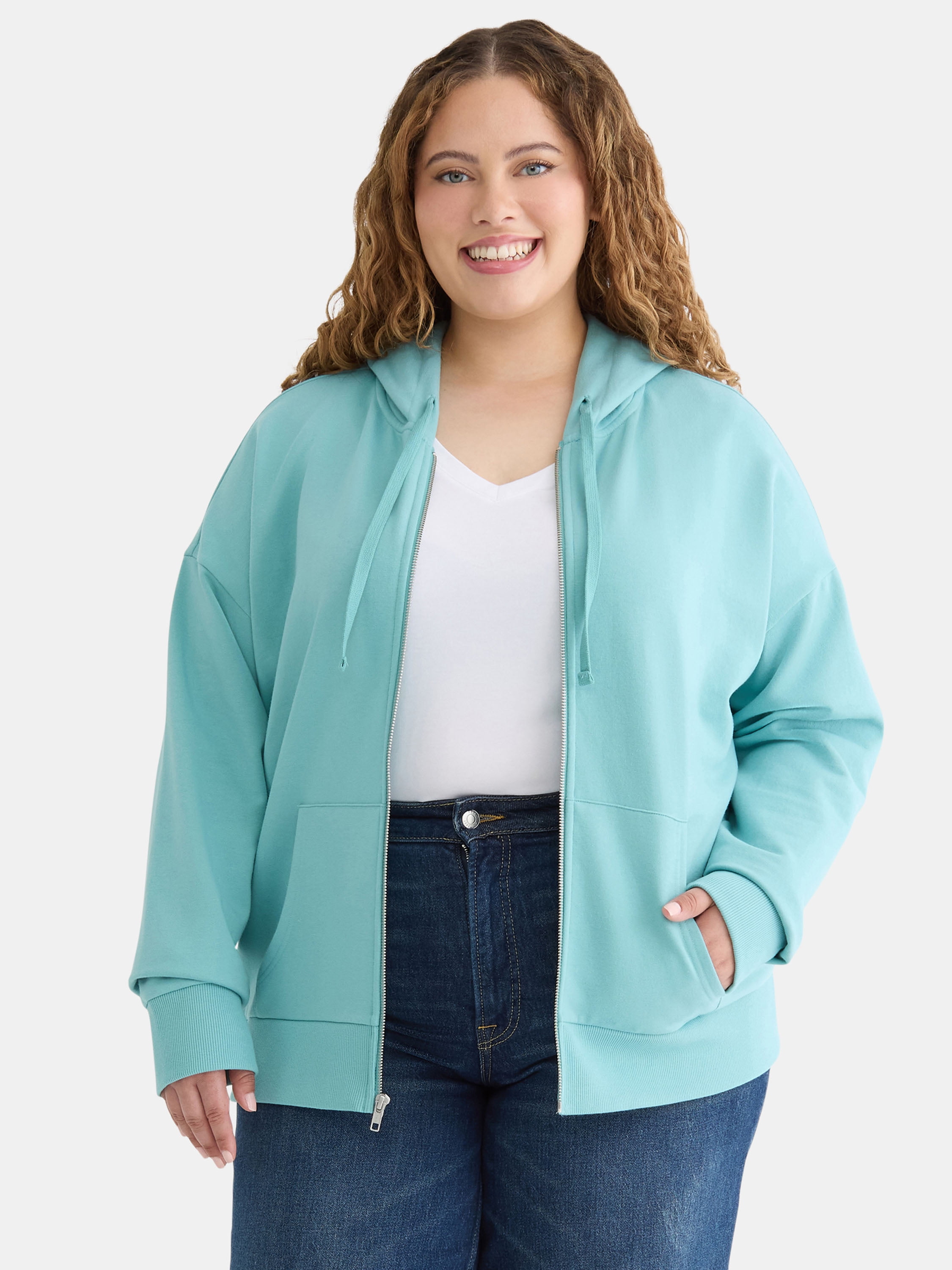 Time and Tru Women's and Women's Plus Zip Up Fleece Jacket with Hood ...