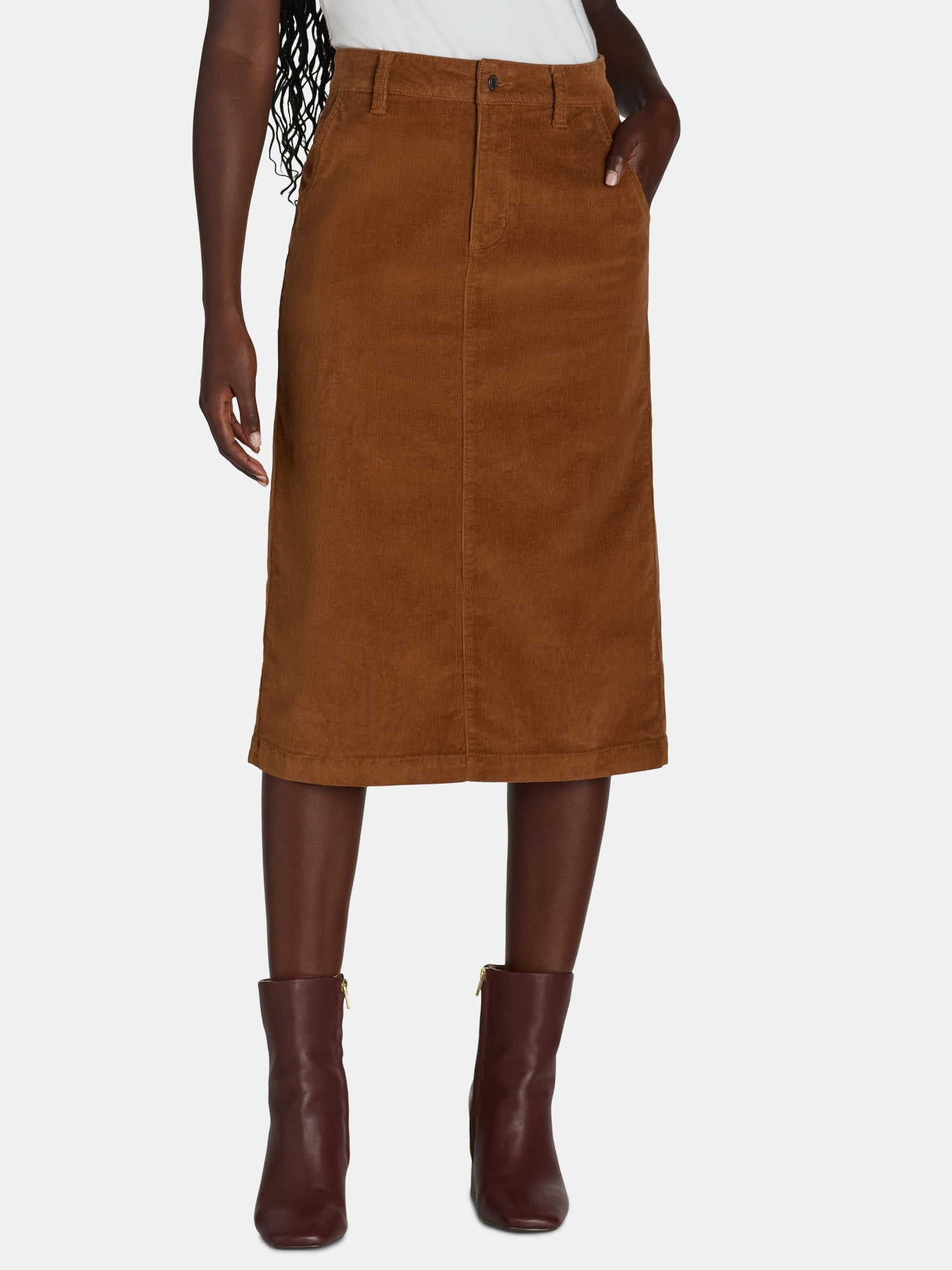 Time and Tru Women’s and Women’s Plus Corduroy Midi Skirt Sizes 2-22 ...