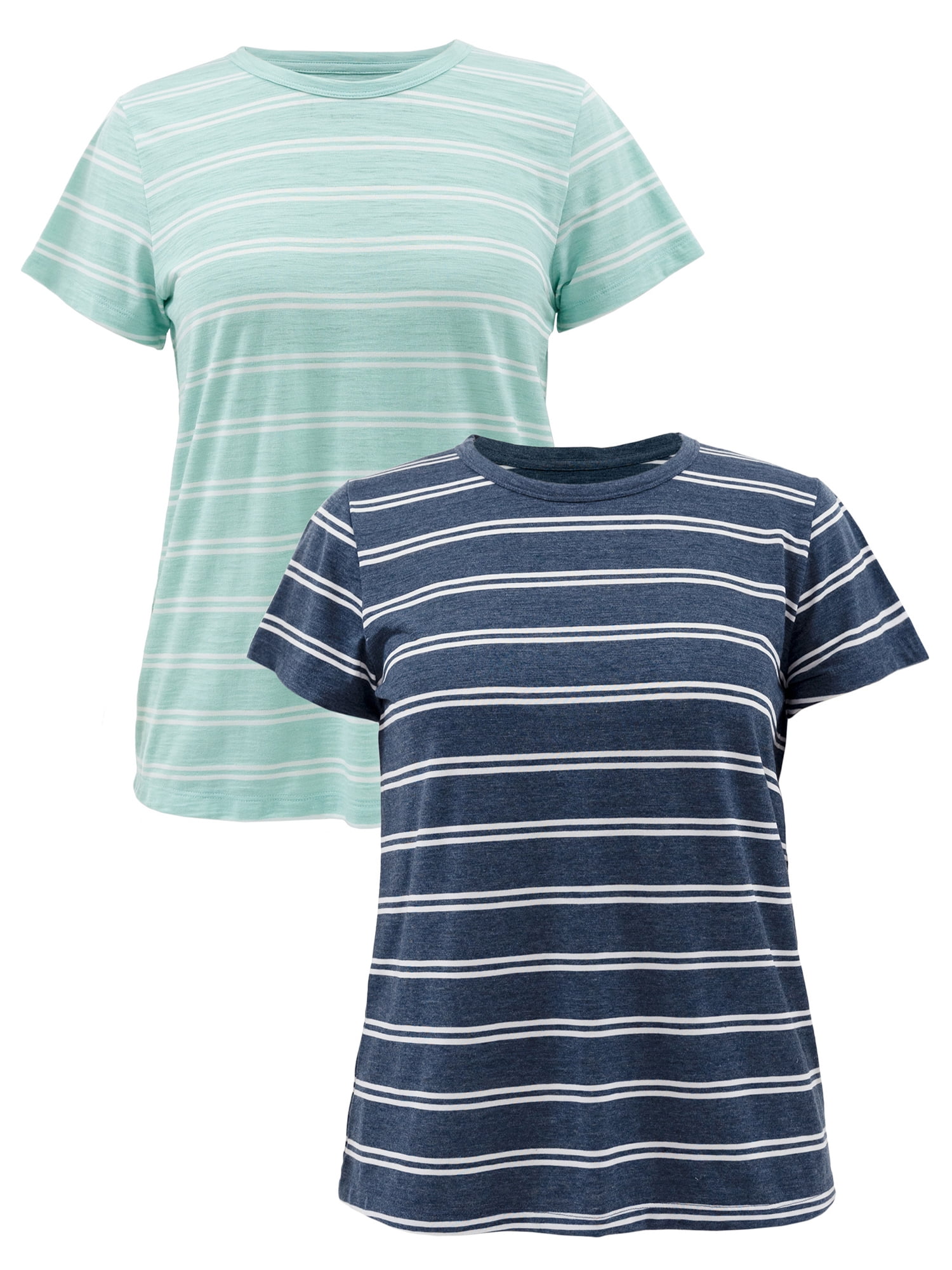 Time and Tru Womens Striped Short Sleeve Slub Crew Neck T-Shirt, 2-Pack ...
