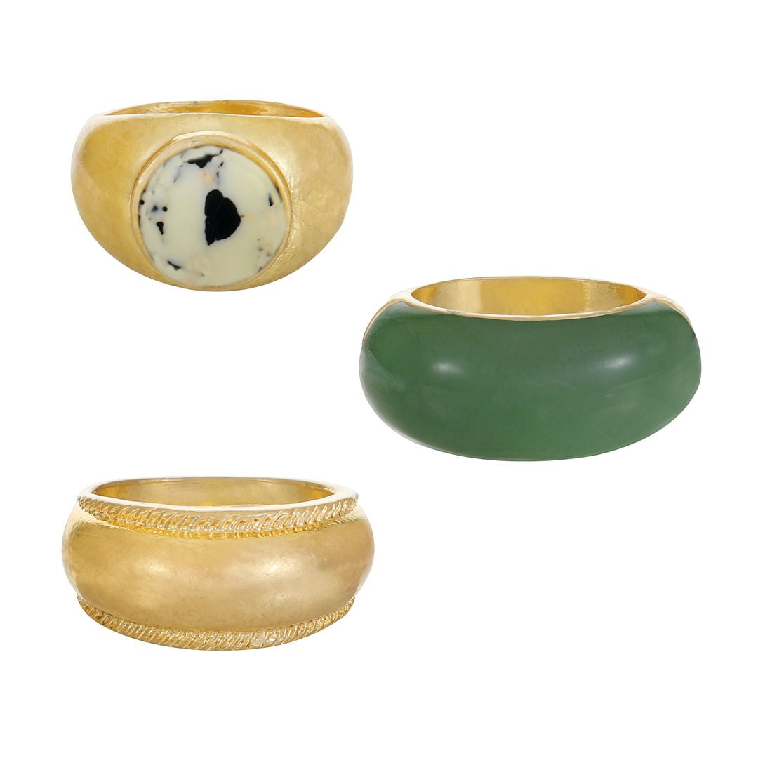 Time and Tru Worn Gold Ring Set with Semi Precious Stones, Green 3 ...
