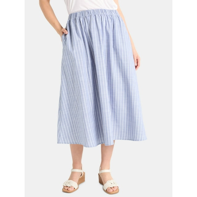 Time and Tru's Women's Pull On Midi Skirt with Pockets, XS-XXXL ...