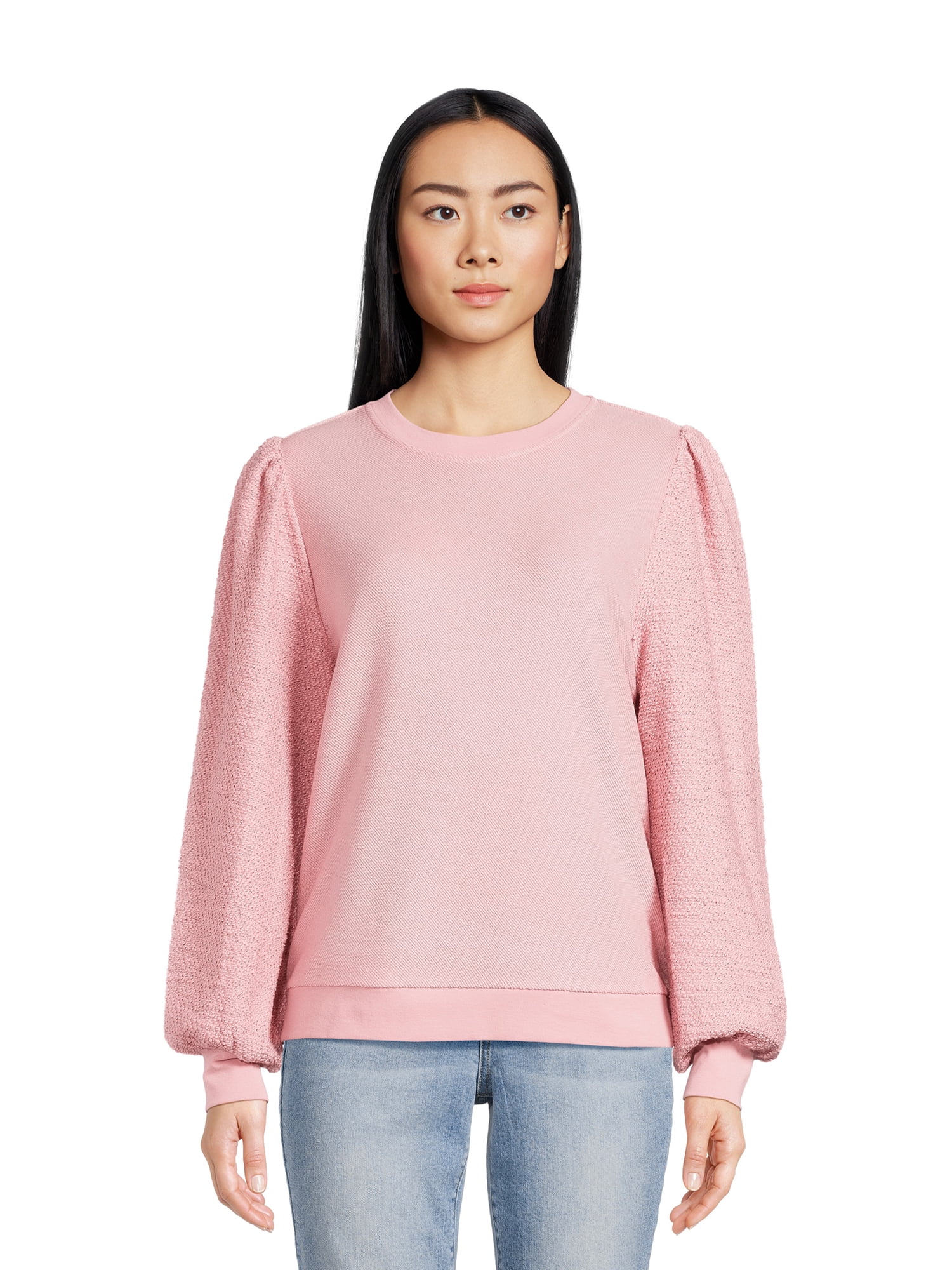 Time and Tru Women's Textured Sleeve Top, Cotton Blend - Walmart.com