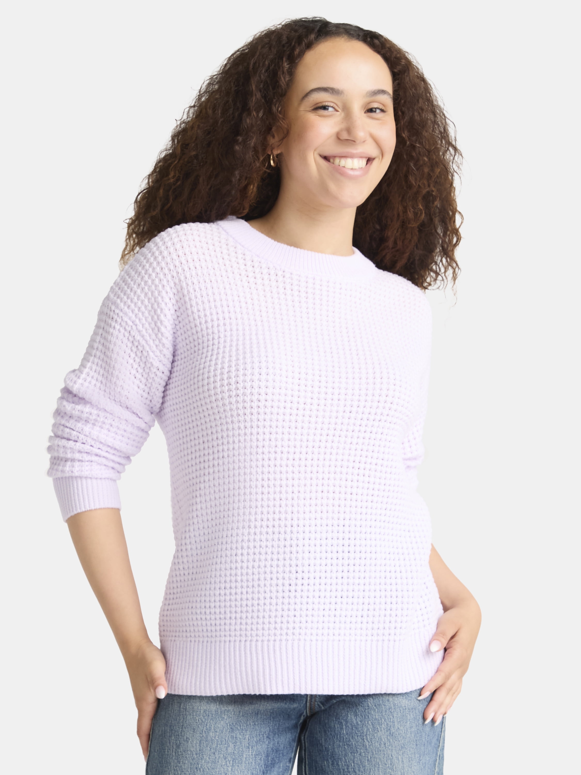 Time and Tru Women's and Women's Plus Waffle Stitch Sweater, Midweight ...