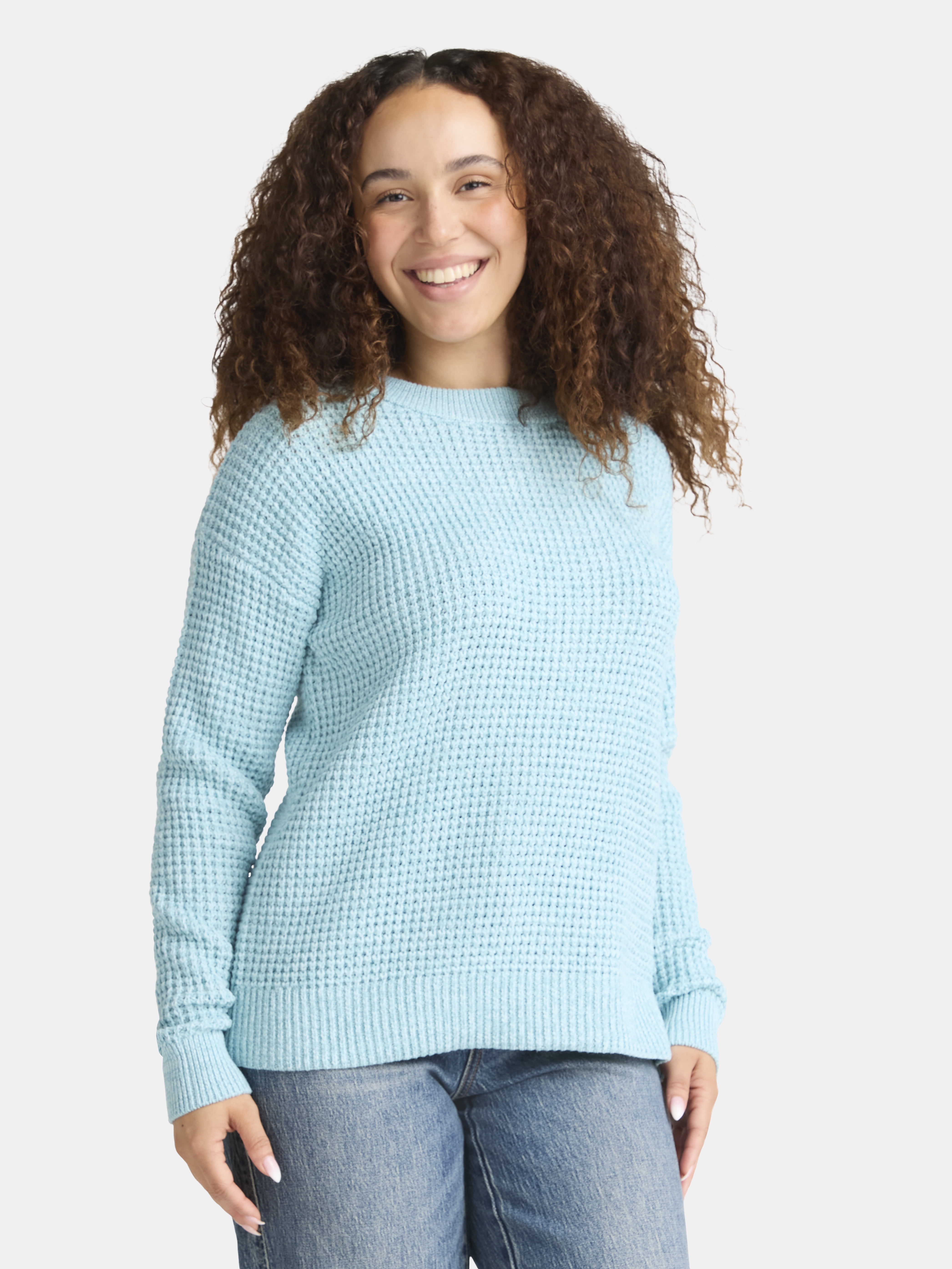 Time and Tru Women's and Women's Plus Waffle Stitch Sweater, Midweight ...