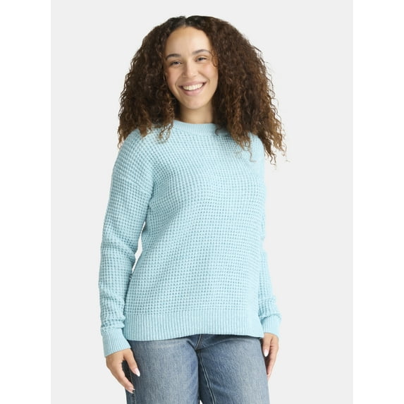 Time and Tru Women's and Women's Plus Waffle Stitch Sweater, Midweight ...