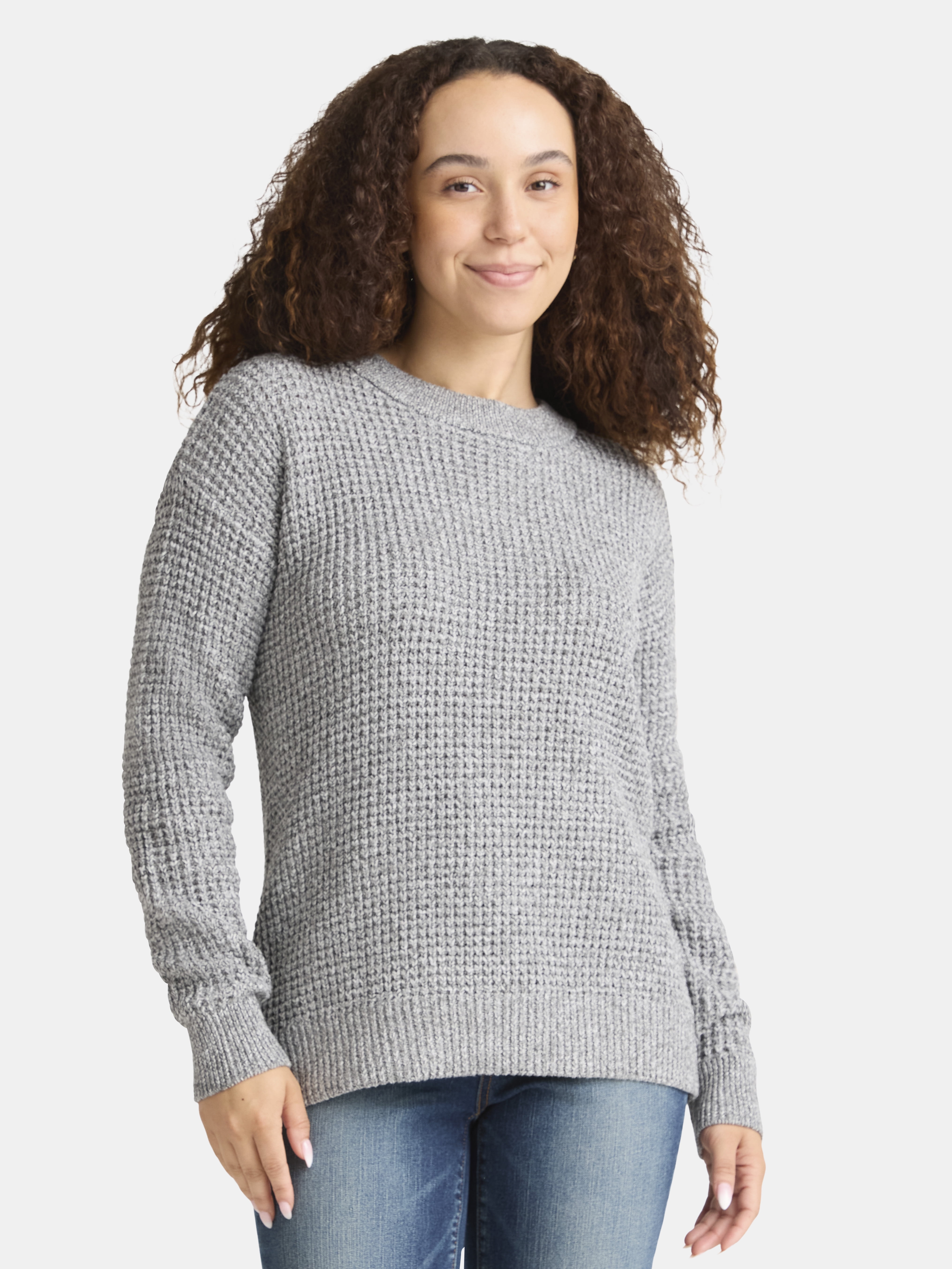 Time and Tru Women's and Women's Plus Waffle Stitch Sweater, Midweight ...