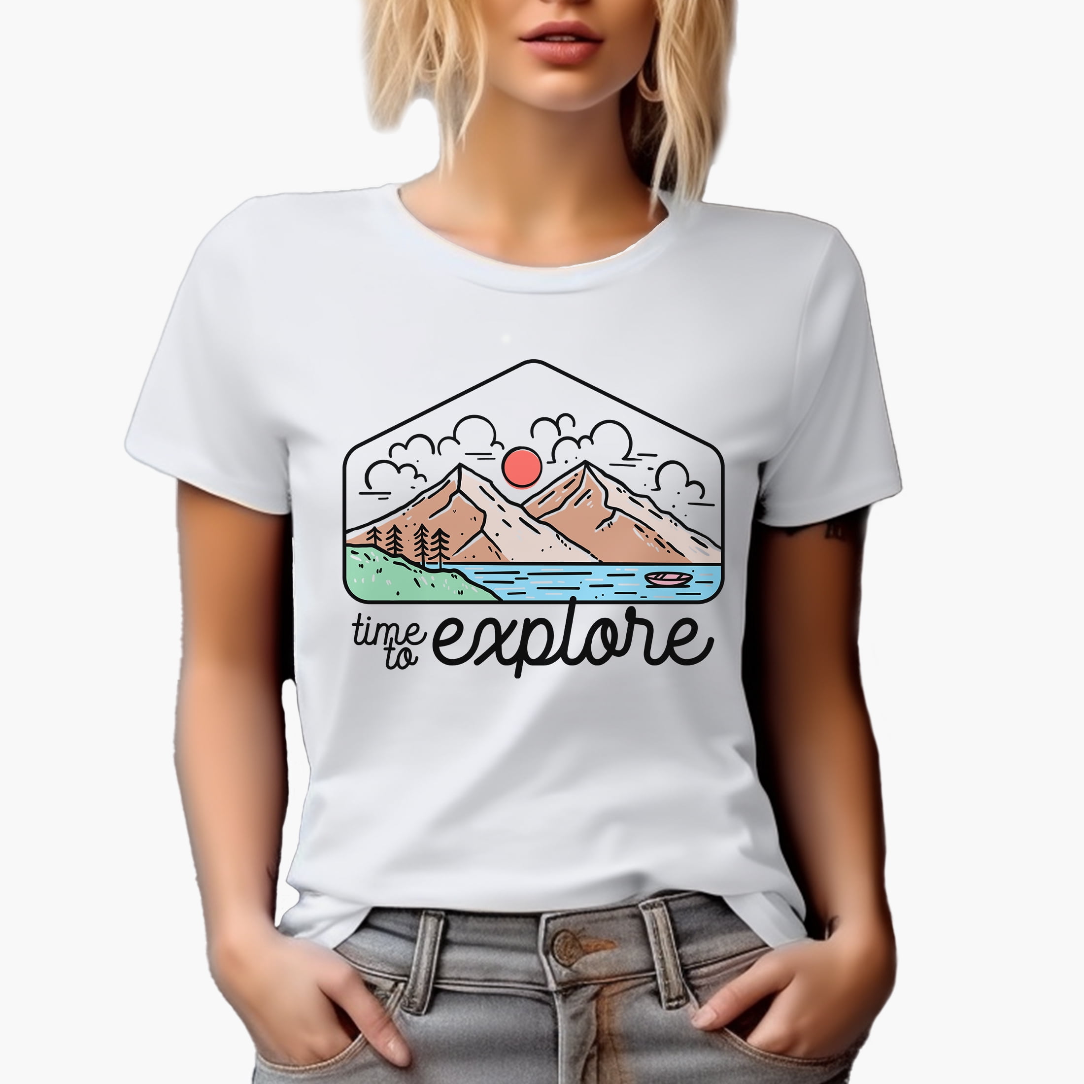 Time to Explore, Hiking, Vacation or Adventure Themed Line Art Merch ...