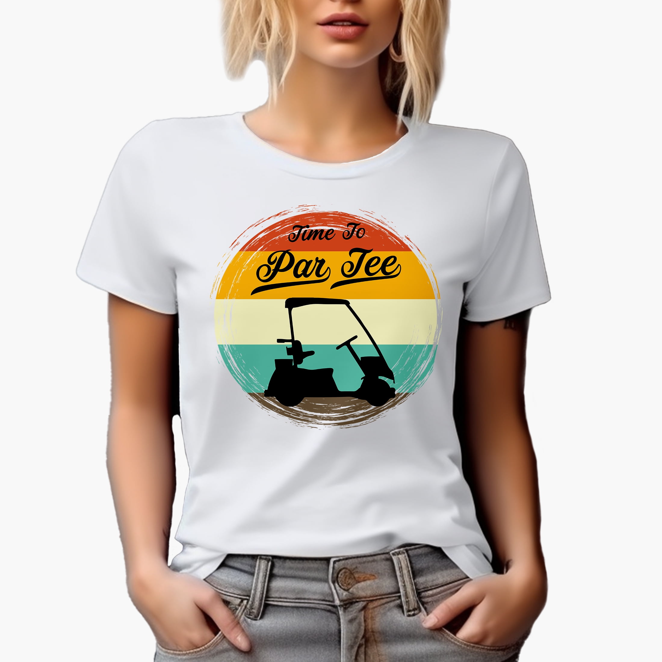 Time to Par Tee Pun with a Cart or Buggy & Vintage Colors, Golf Player ...