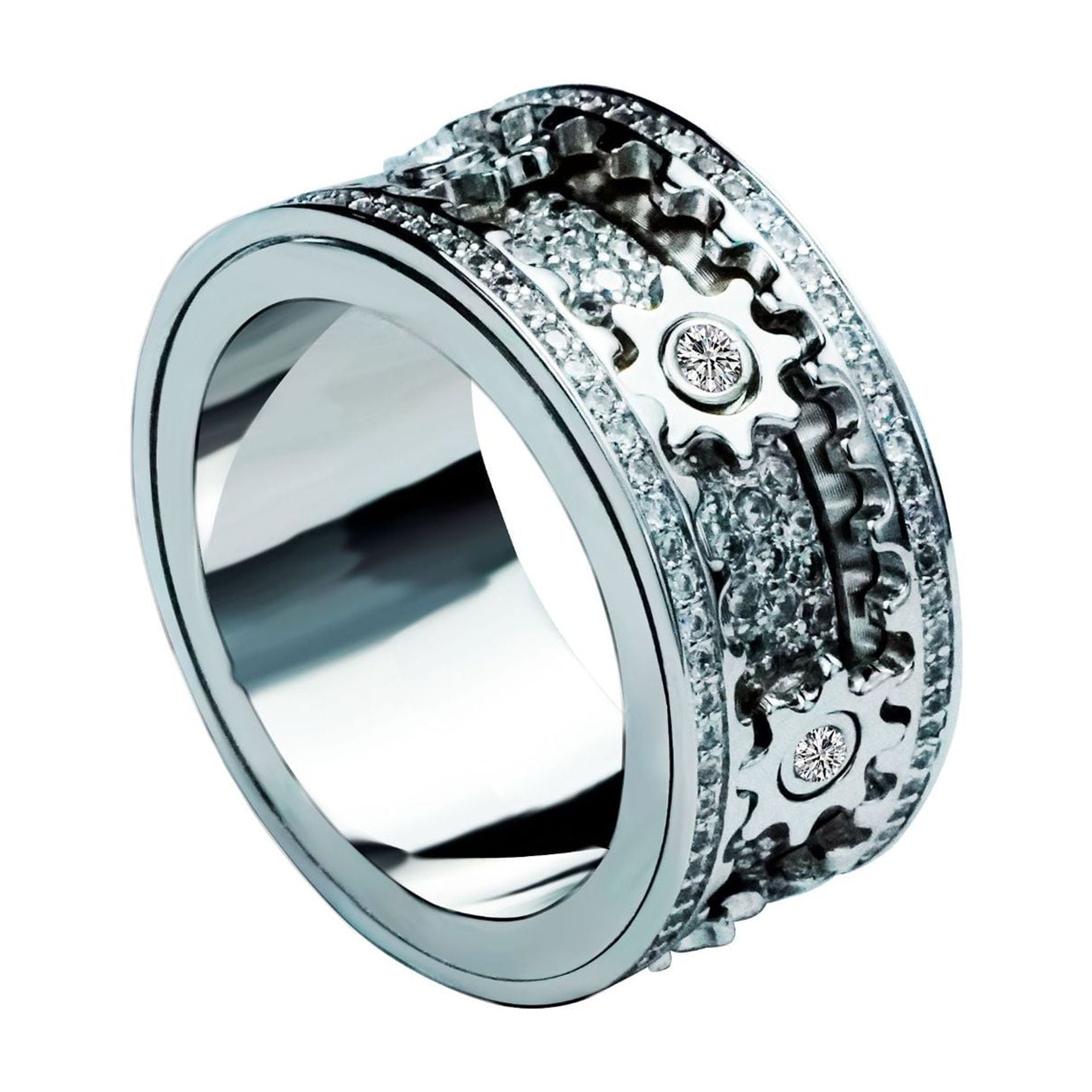Time to Run Full Diamond Starry Sky Gear Rotating Male Ring Couple ...