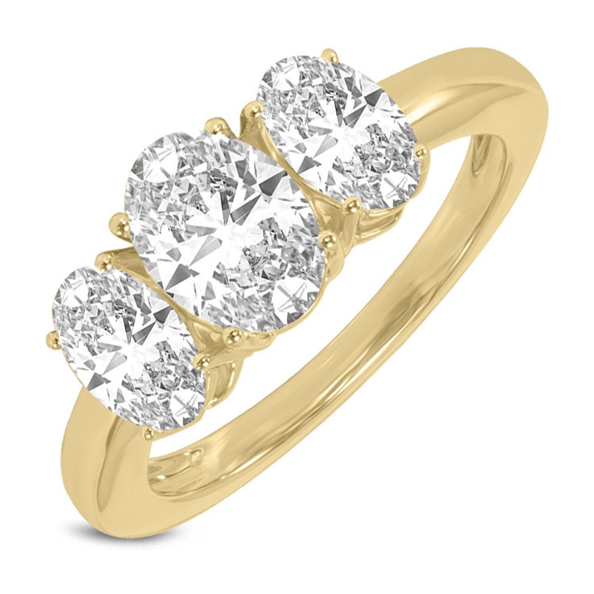 TimeLe$$ Classics Lab Grown 3 Stone 14K Yellow Gold Oval Diamond ...