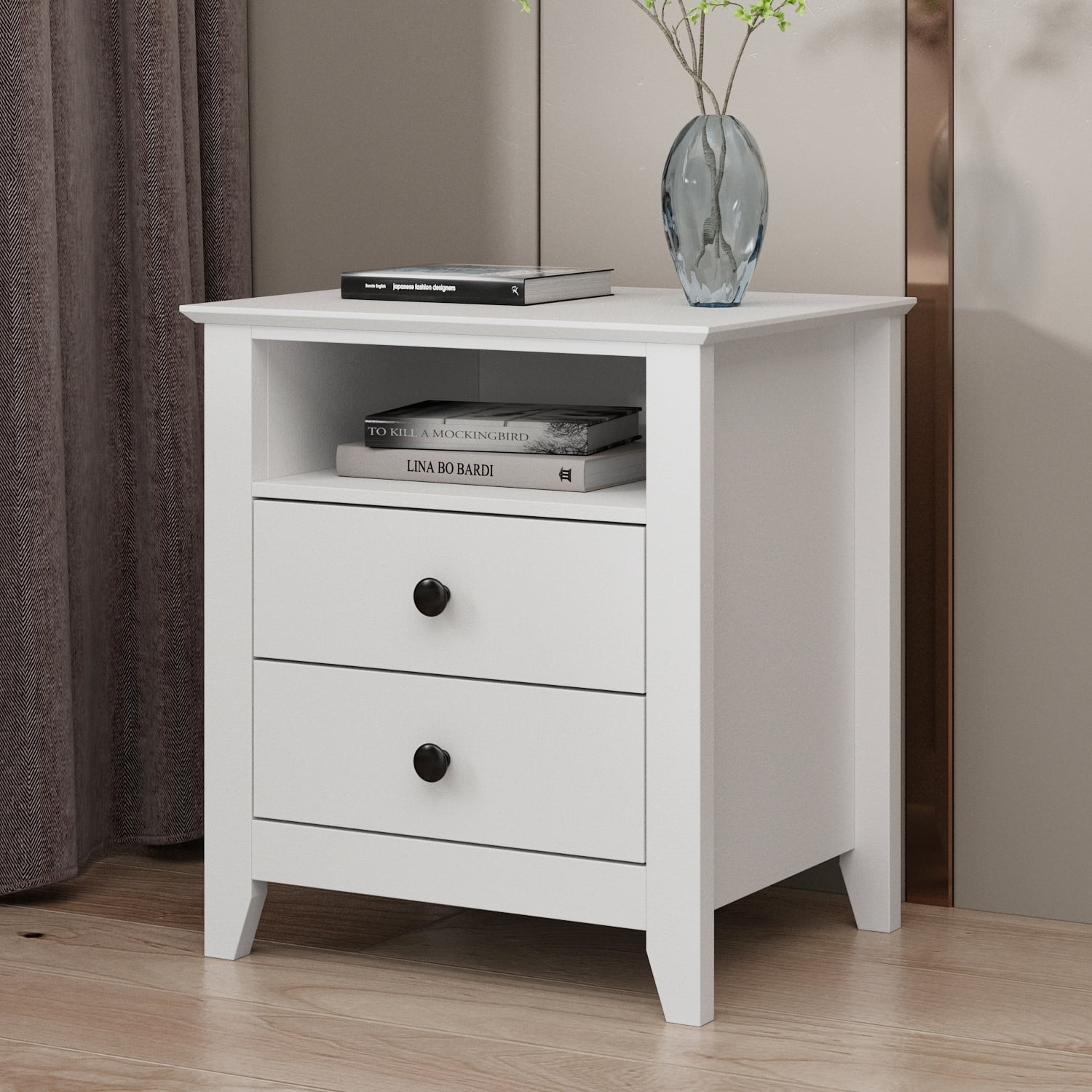 Timechee 21.7'' Tall 2 - Drawer 1- Shelf Nightstand in White End Table ...