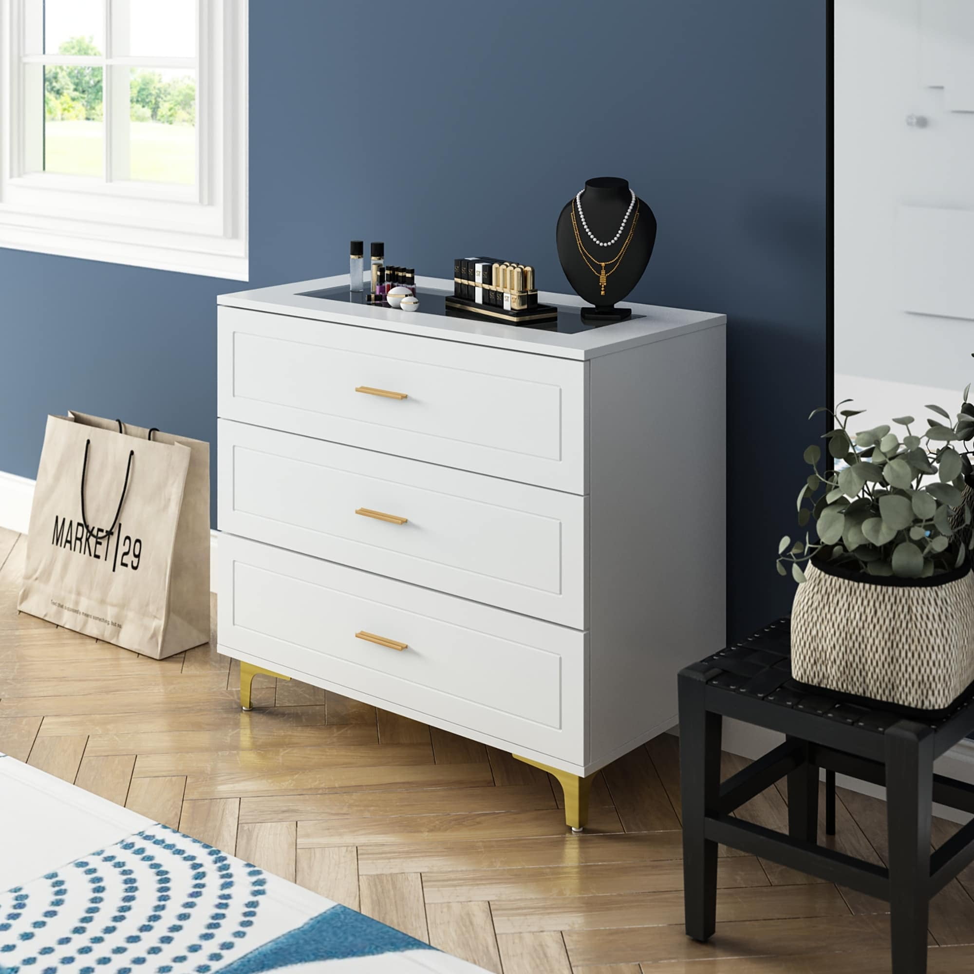 Timechee 3 Drawer 31.5" W Dresser Chest Top Watch Storage Sidetable ...