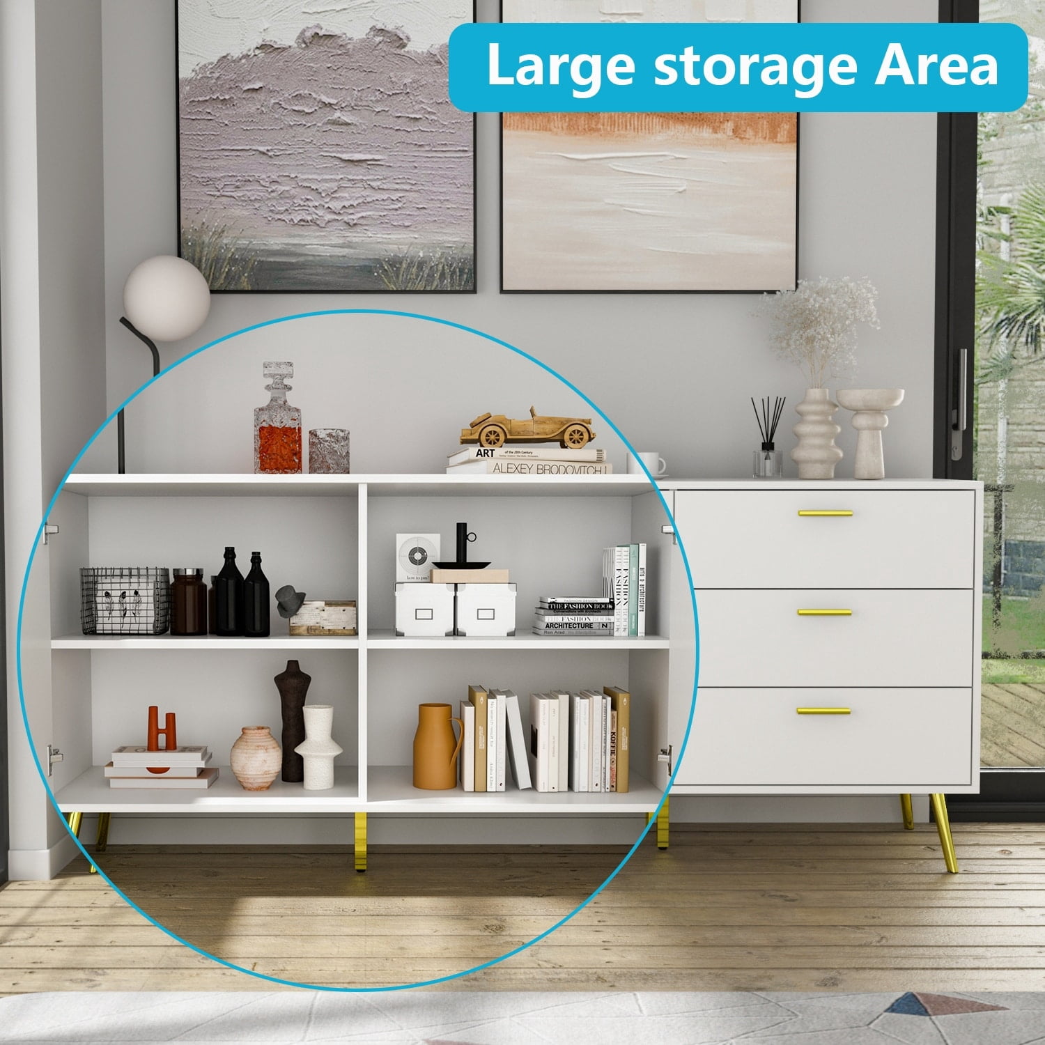 Timechee 3 Drawer 69" W Chest&Dresser With Metal Handles&Legs White ...