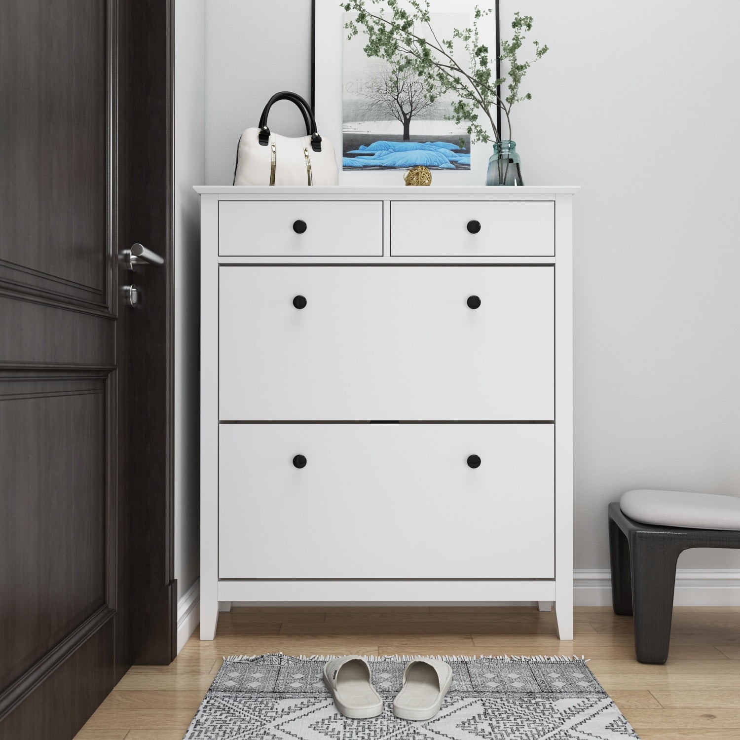 Timechee 34"W x 9"D Shoe Storage Cabinet Fold Out Drawer Space Saving ...