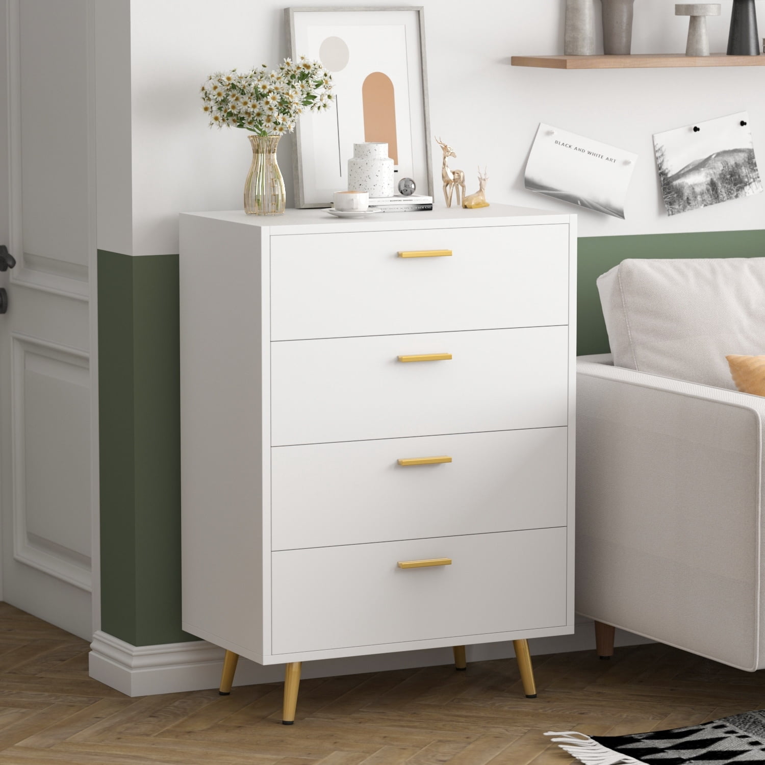 Timechee 37.5-inch Modern Space Saving 4-Drawer Chest, White - Walmart.com