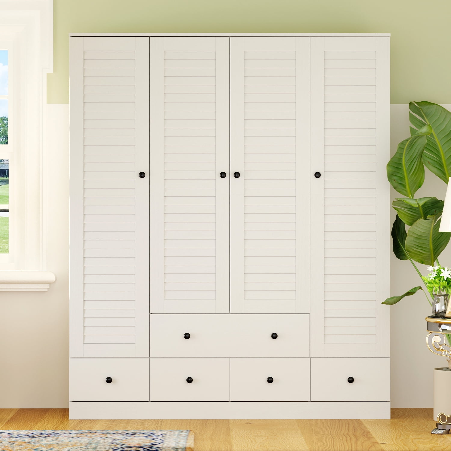 Timechee 4 Door Bedroom Armoire Wardrobes with 5 Drawers and Hanging ...