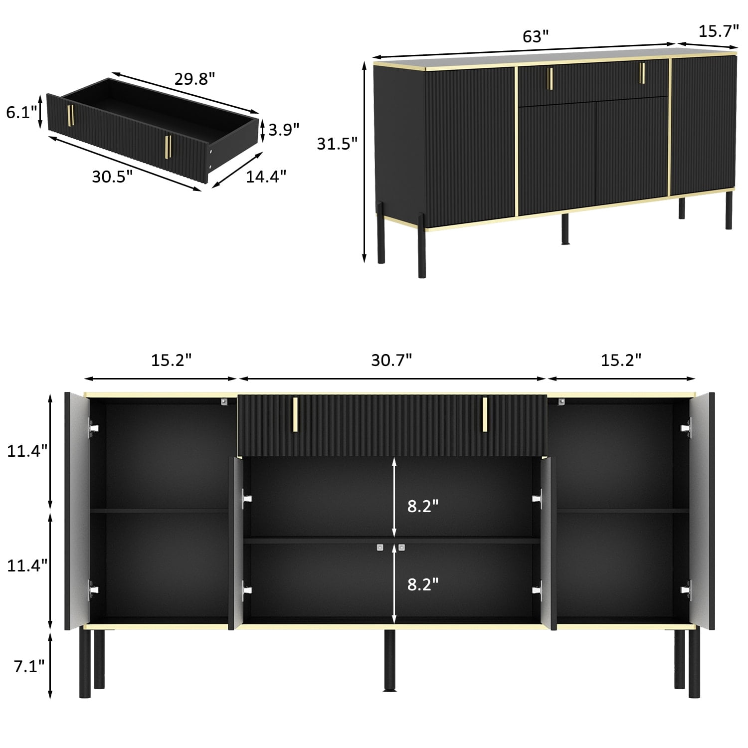 Timechee 4 Doors Kitchen Sideboard 2 Top Drawers Accent Storage Cabinet ...
