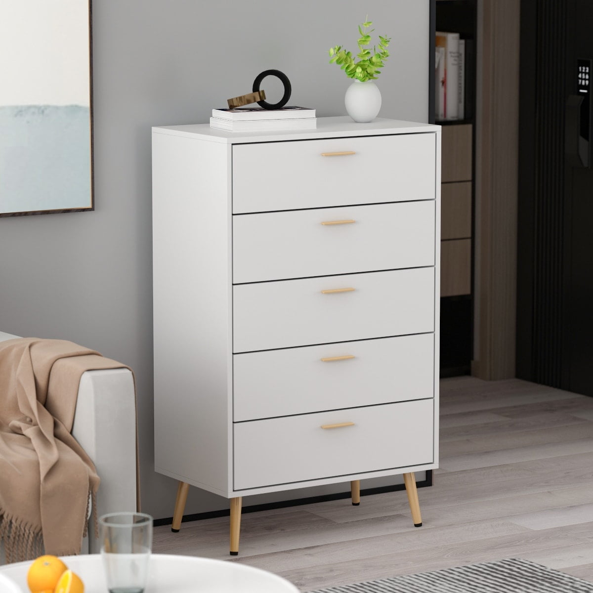 Timechee 45-inch Modern Space Saving 5-Drawer Chest, White - Walmart.com
