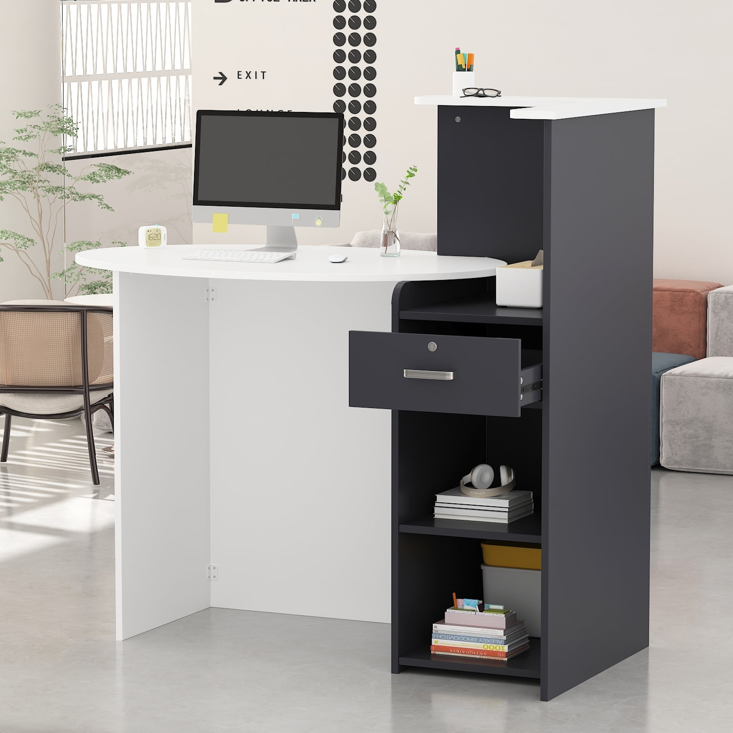 Timechee 47.7"W x 43.3"H Round Reception Desk Grey And White - Walmart.com