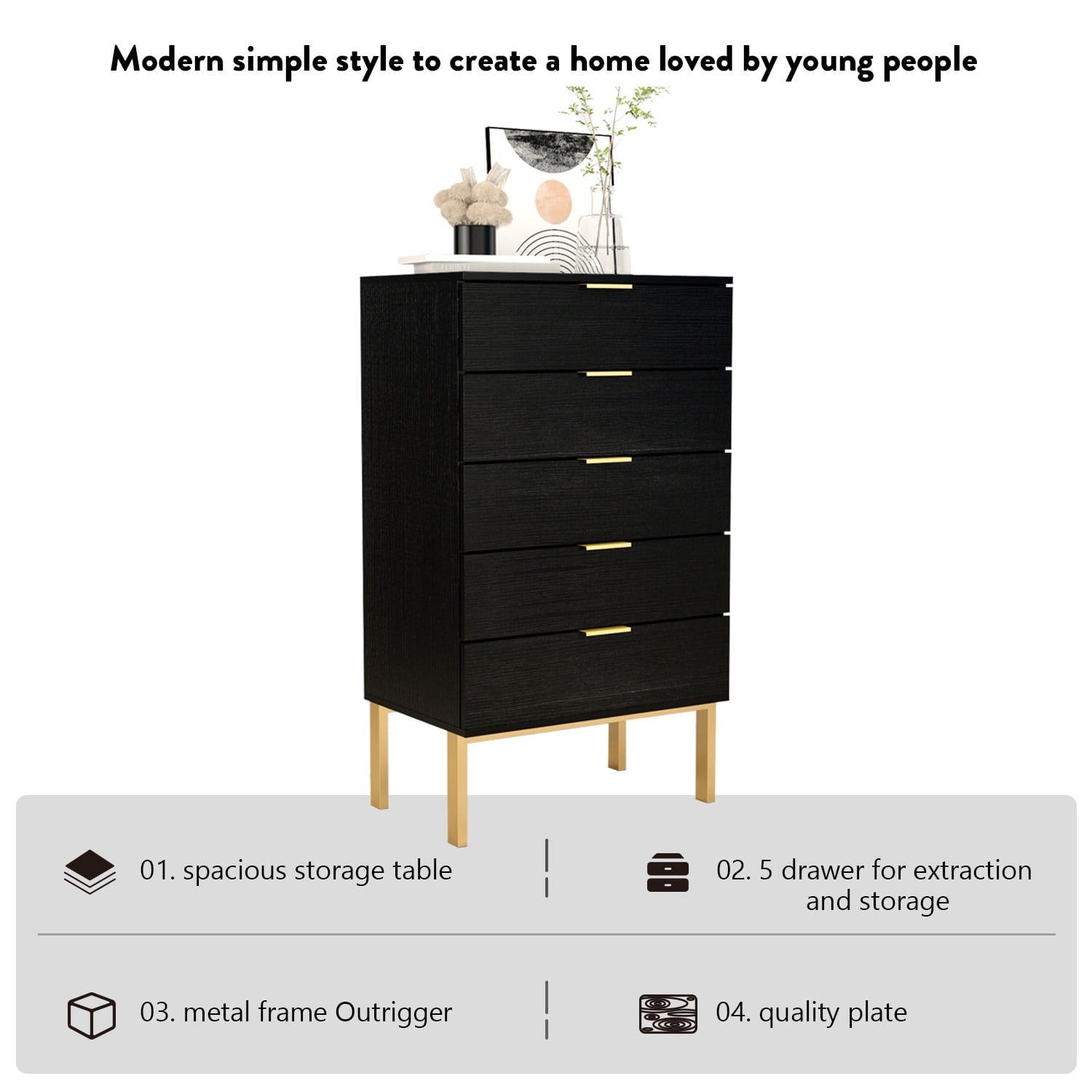 Timechee 5 Drawer Dresser Storage Tower, Organizer Unit for Bedroom ...