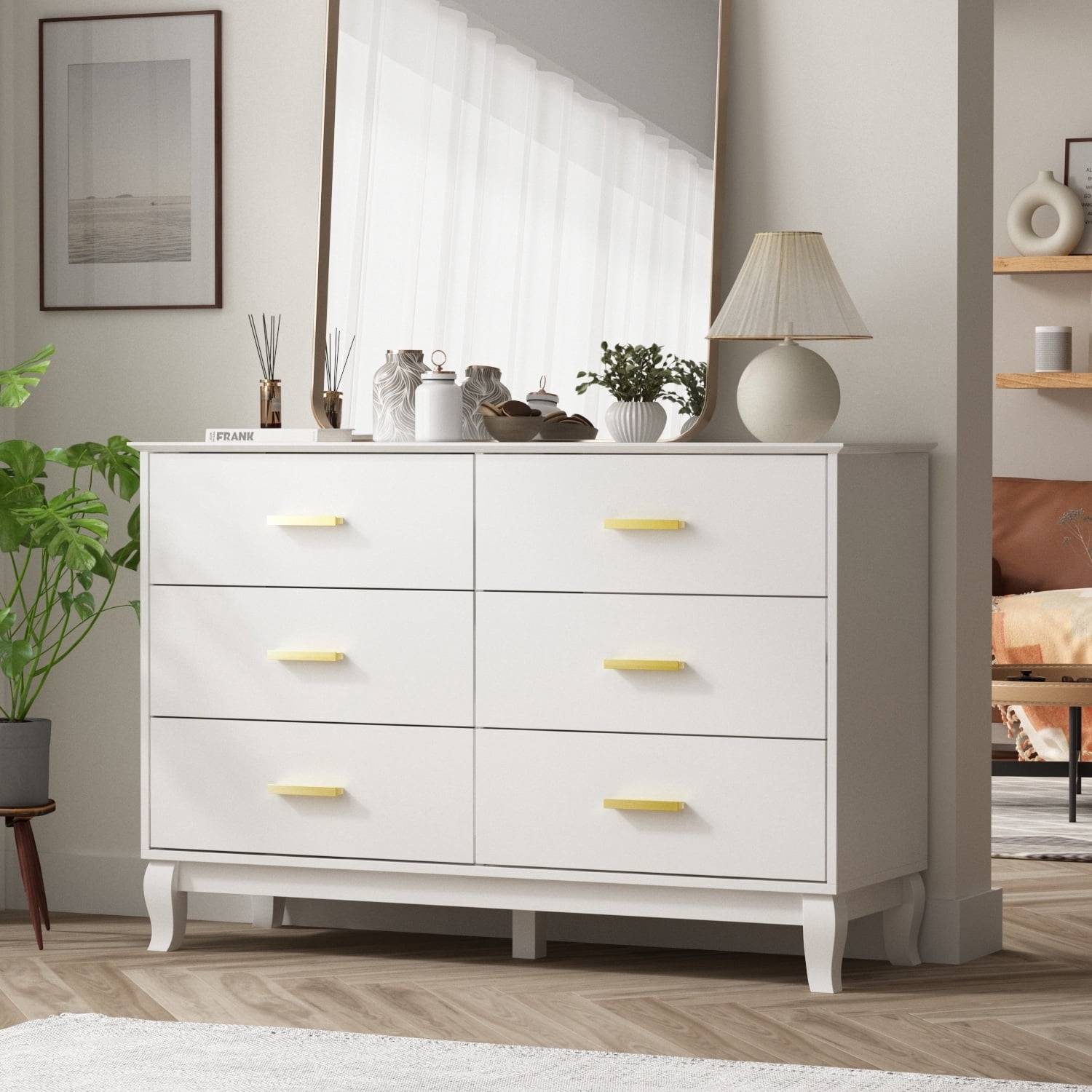 Timechee 6 Drawer 47.2'' W Double Dresser Black/White Lacquer Chest ...