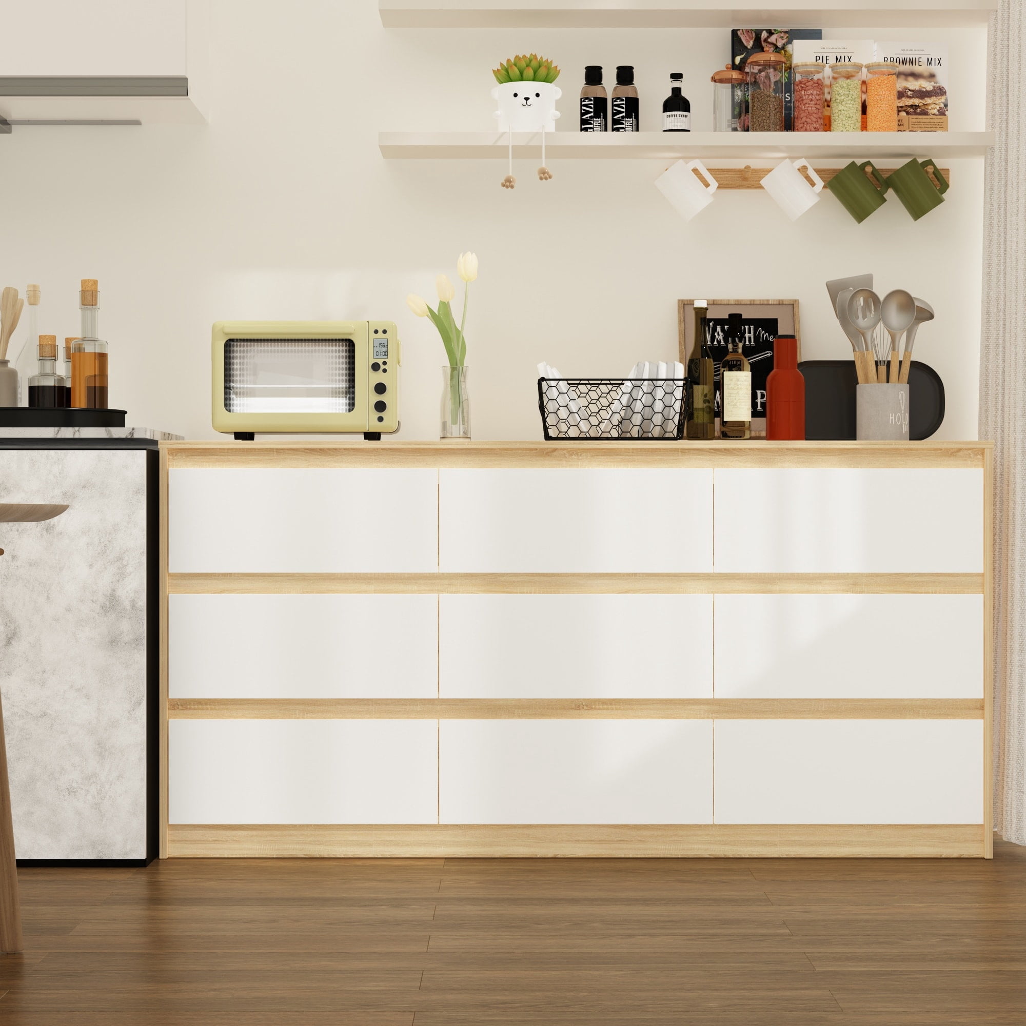 Timechee 63"W 9 Drawer Dresser Accent Dresser for Living Room Bedroom ...
