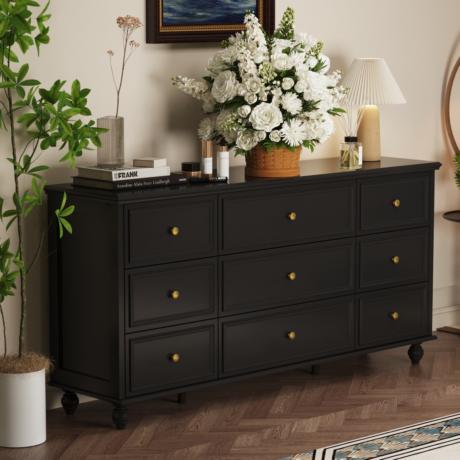 Timechee 63'' W Dresser White Chest Srorage Cabinet Lacquer Drawers ...